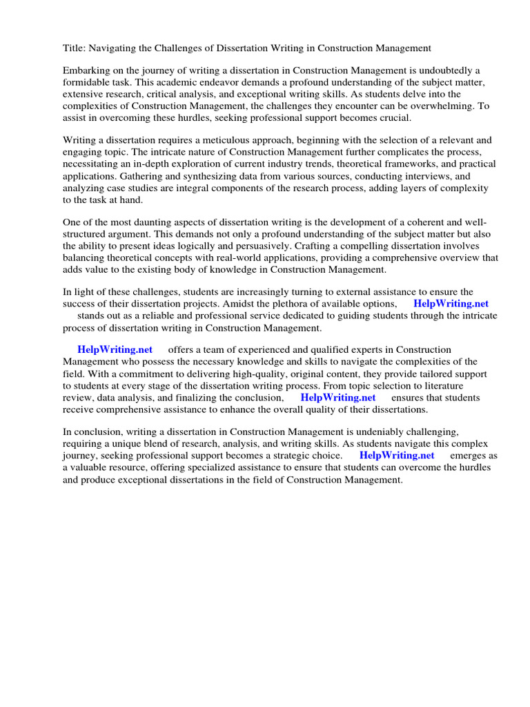 Dissertation Topics On Construction Management | PDF | Thesis | Expert