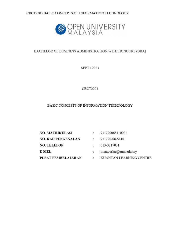 CBCT2203 Basic Concepts of Information Technology | PDF