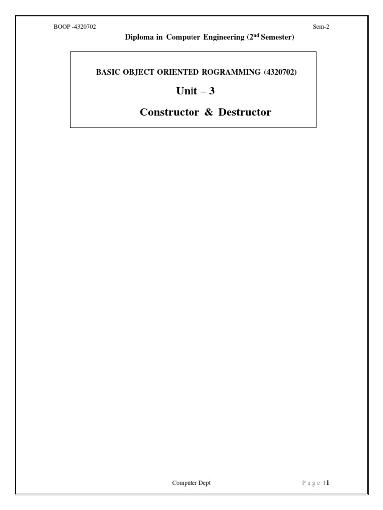 Unit 3 Constructor And Destructor Pdf Programming Constructor Object Oriented Programming 2114