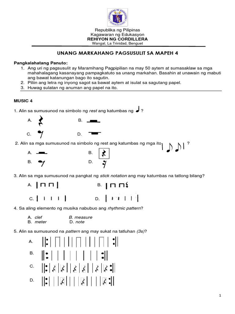 TQ q1 Mapeh 4 - Edgar Vicente | PDF