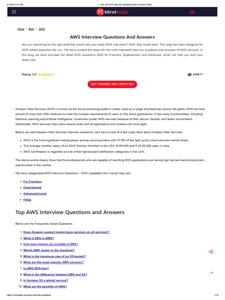 Top 100 AWS Interview Questions and Answers - 2024 | PDF | Amazon Web ...