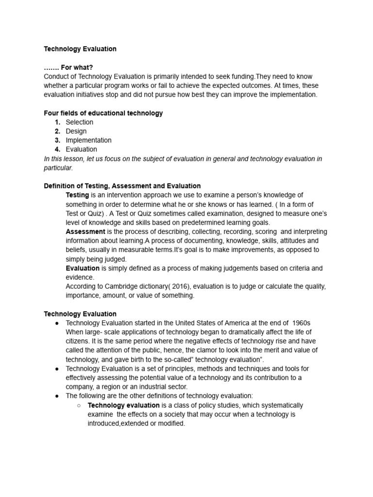 Technology Evaluation | PDF | Evaluation | Educational Assessment