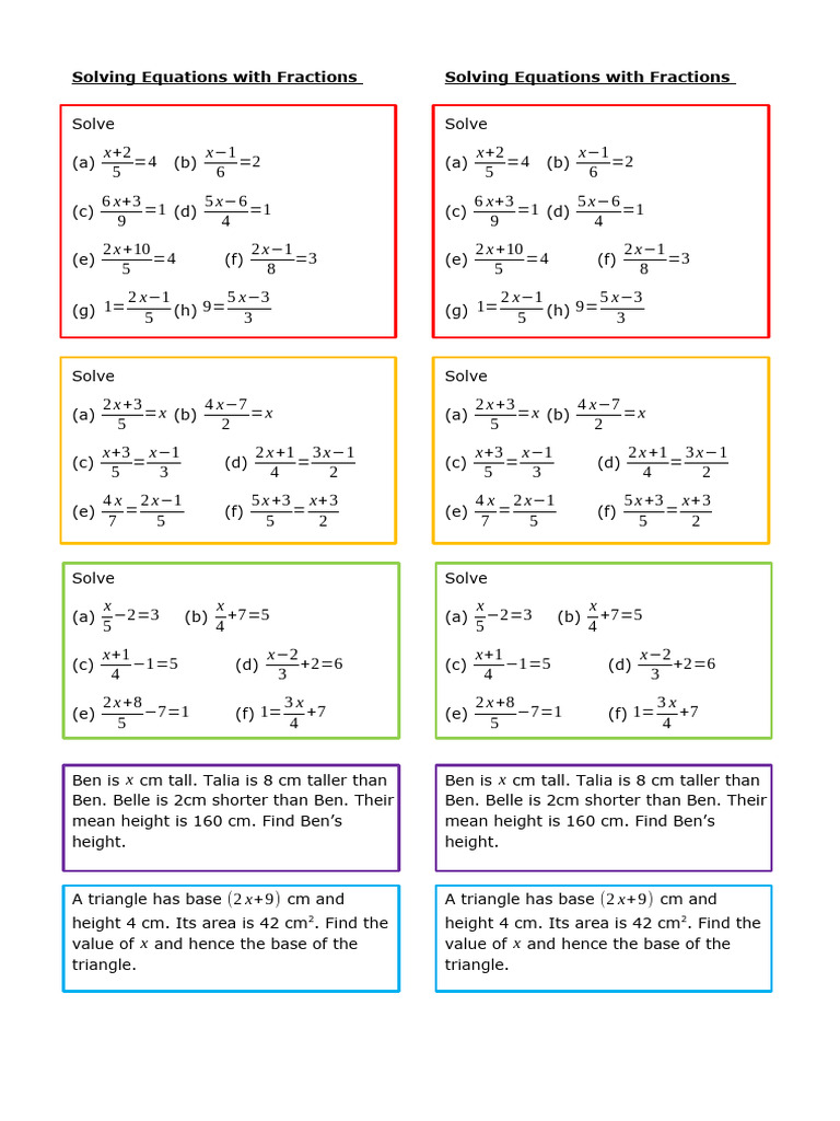 Solving Fraction Equations Worksheet | PDF | Mathematics | Mathematical ...