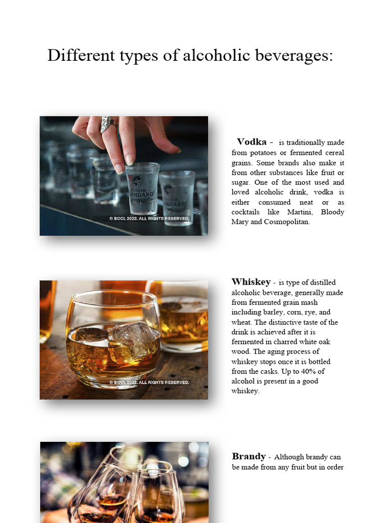 Different Types of Alcoholic Beverages | PDF | Alcoholic Beverages | Brandy