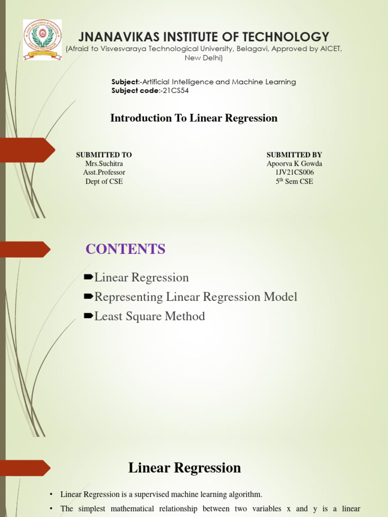 AIML ppt1 | Download Free PDF | Regression Analysis | Linear Regression