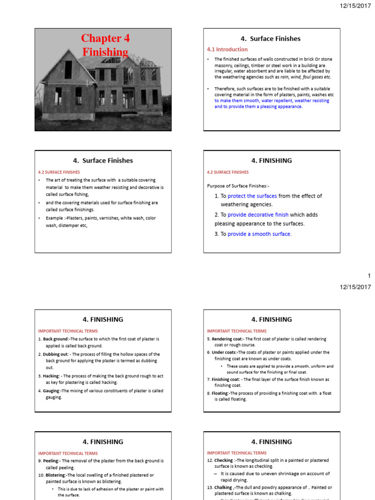 Chapter-4 Finishing | PDF | Plaster | Masonry
