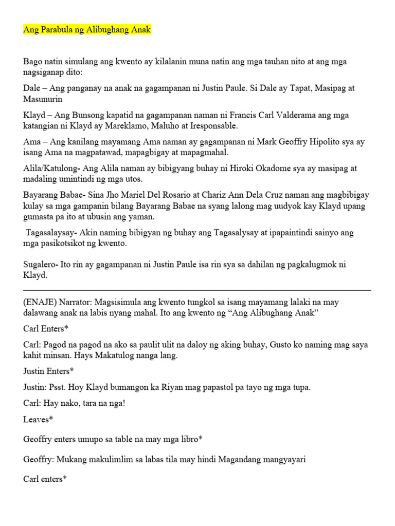 Ang Parabula NG Alibughang Anak | PDF