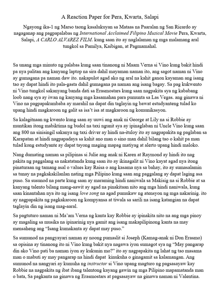 A Reaction Paper For Pera | PDF