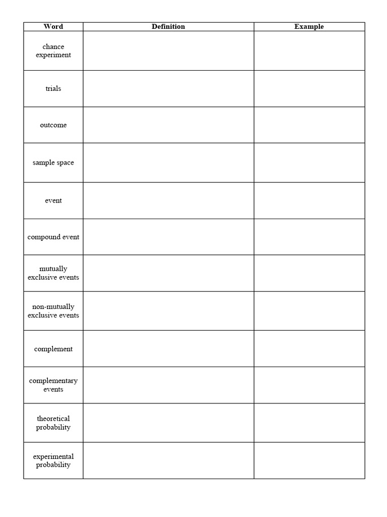 Probability Vocabulary | PDF