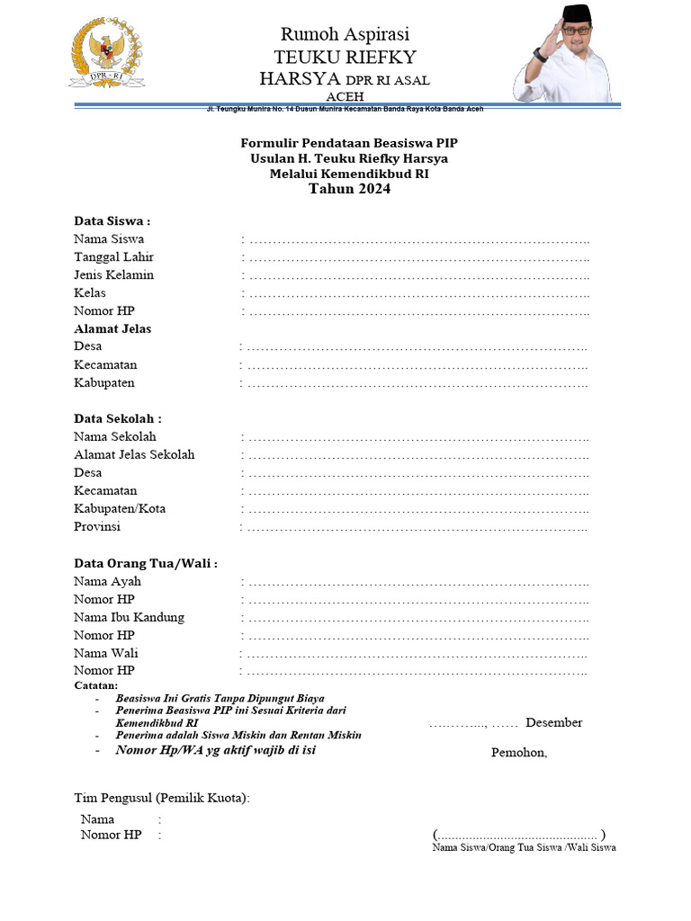 Formulir BEASISWA PIP TRH 2024 | PDF | Olahraga & Rekreasi