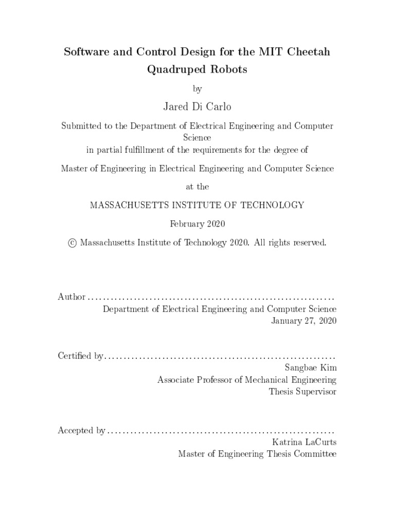 Software and Control Design For The MIT Cheetah Quadruped Robots Jared Di Carlo | PDF | Matlab ...