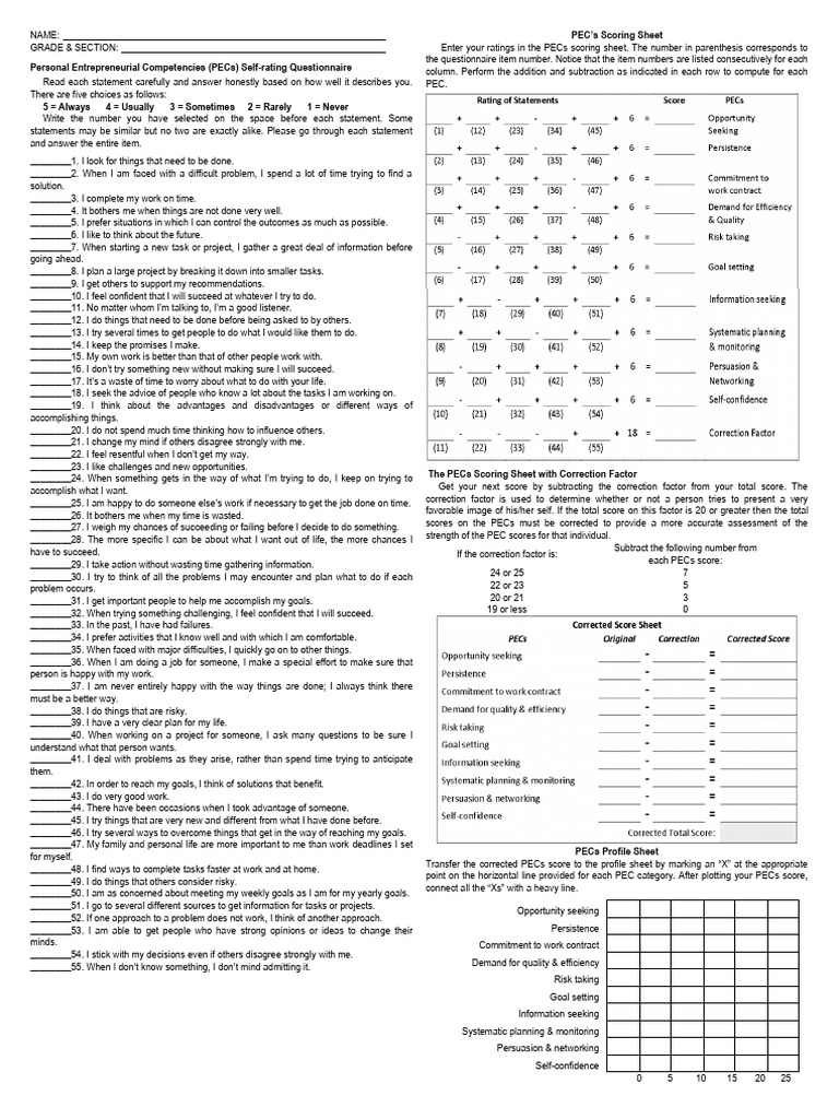 PECs Self-Rating Questionnaire | Download Free PDF | Social Psychology ...