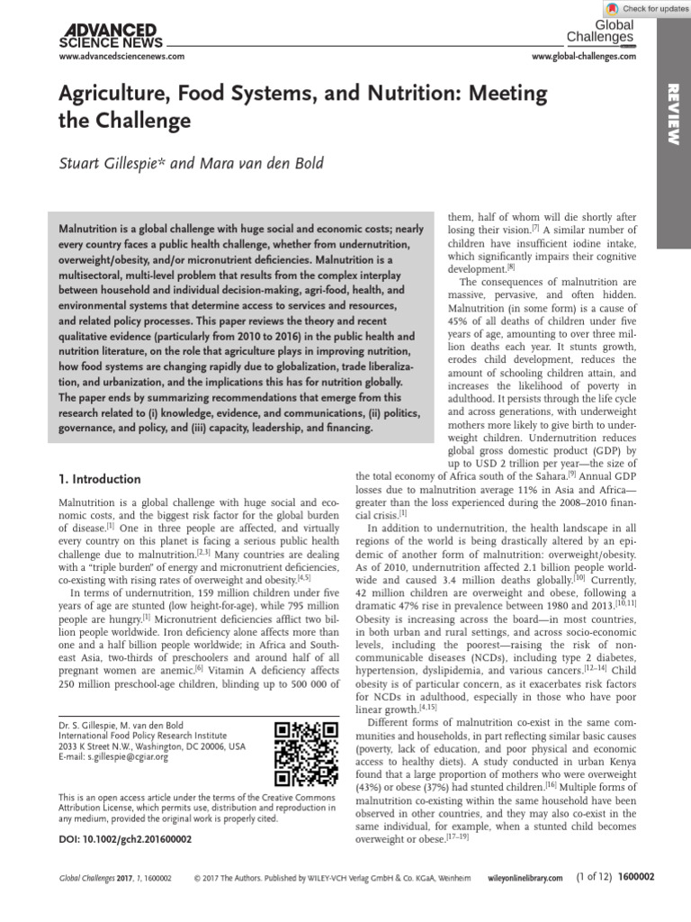 Global Challenges - 2017 - Gillespie - Agriculture Food Systems and ...
