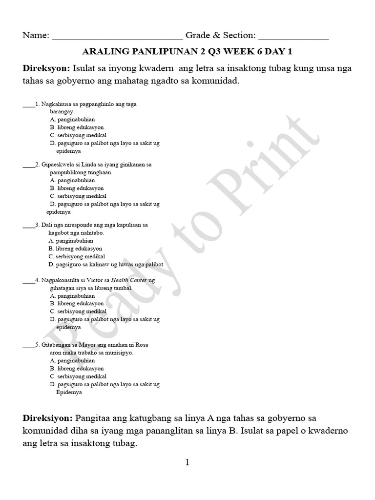 ARAL PAN 2 Activity Sheet Q3 W6 | PDF
