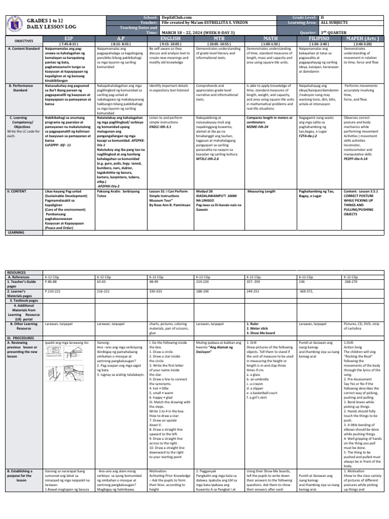 DLL - All Subjects 2 - Q3 - W8 - D3 | PDF
