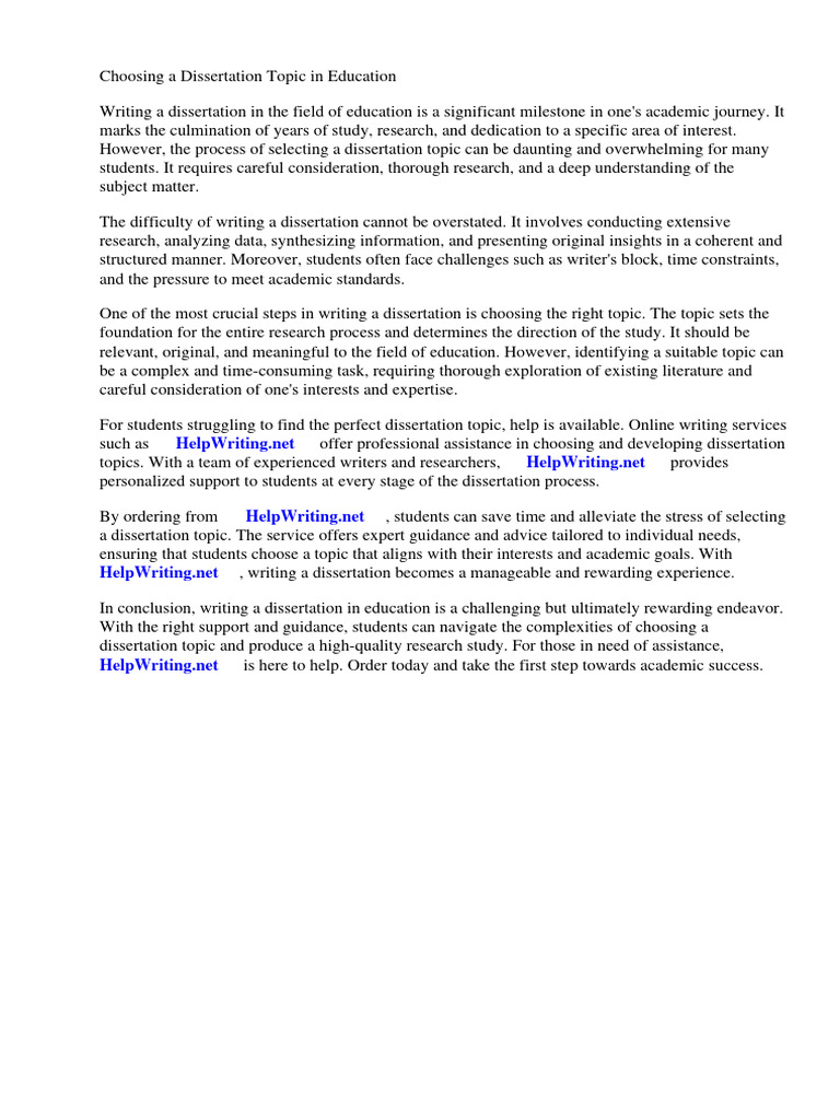 Choosing A Dissertation Topic in Education | PDF | Thesis | Leadership