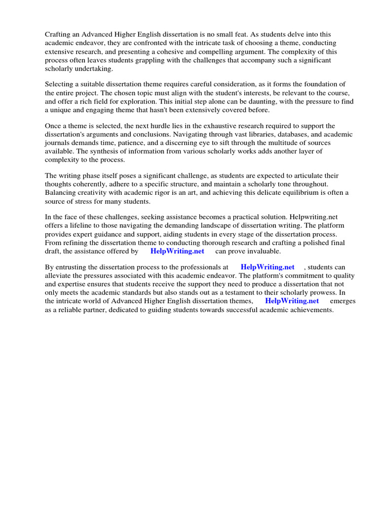 Advanced Higher English Dissertation Themes | PDF | Thesis | Essays Advanced Higher English Dissertation Themes | PDF | Thesis | Essays