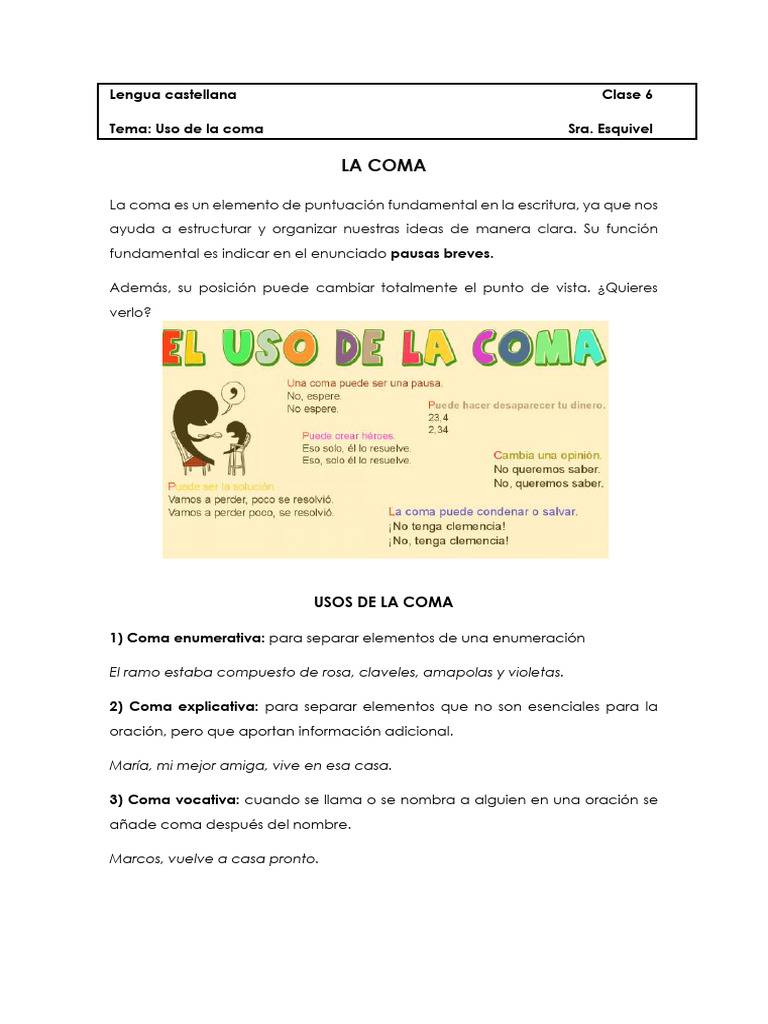 Uso de La Coma | PDF | Pingüino | Puntuación