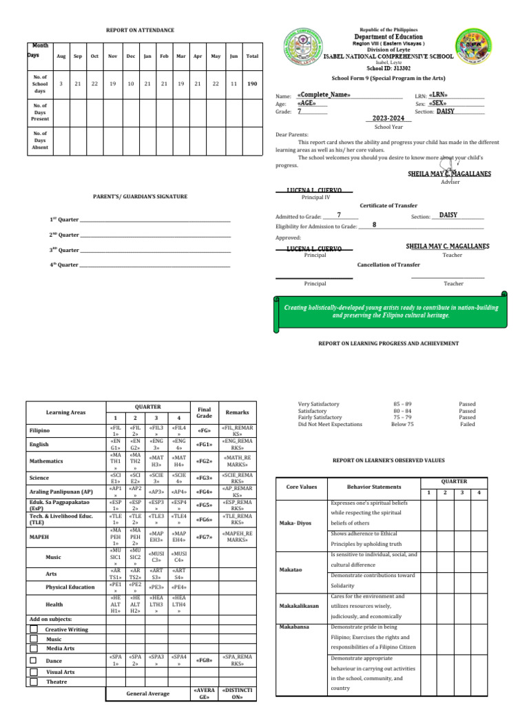 SF 9 (REPORT CARD-SPA) 2022-2023 - WITH Mailing - 025115 | PDF