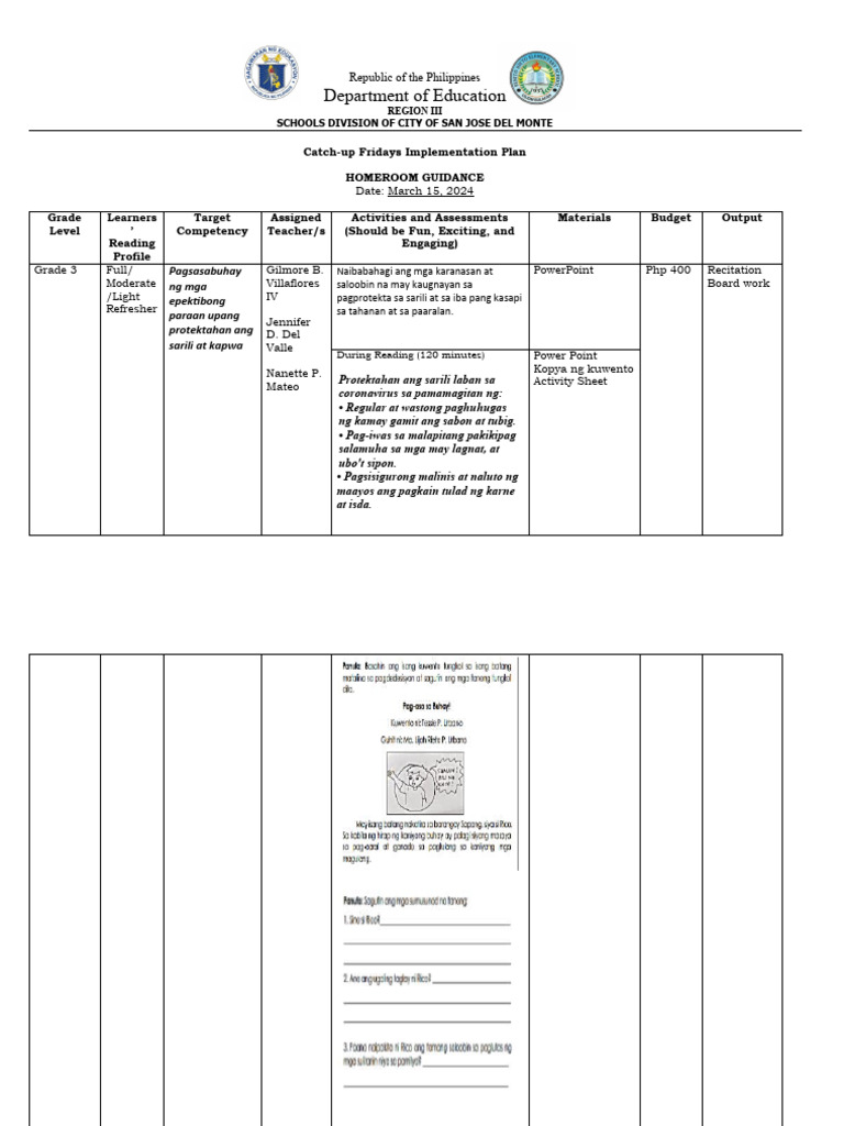 SIP Reading Filipino March 14 | PDF | Philippines
