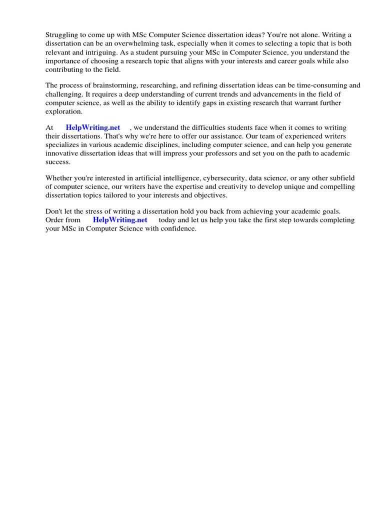 Msc Computer Science Dissertation Ideas | PDF | Thesis | Computer Science