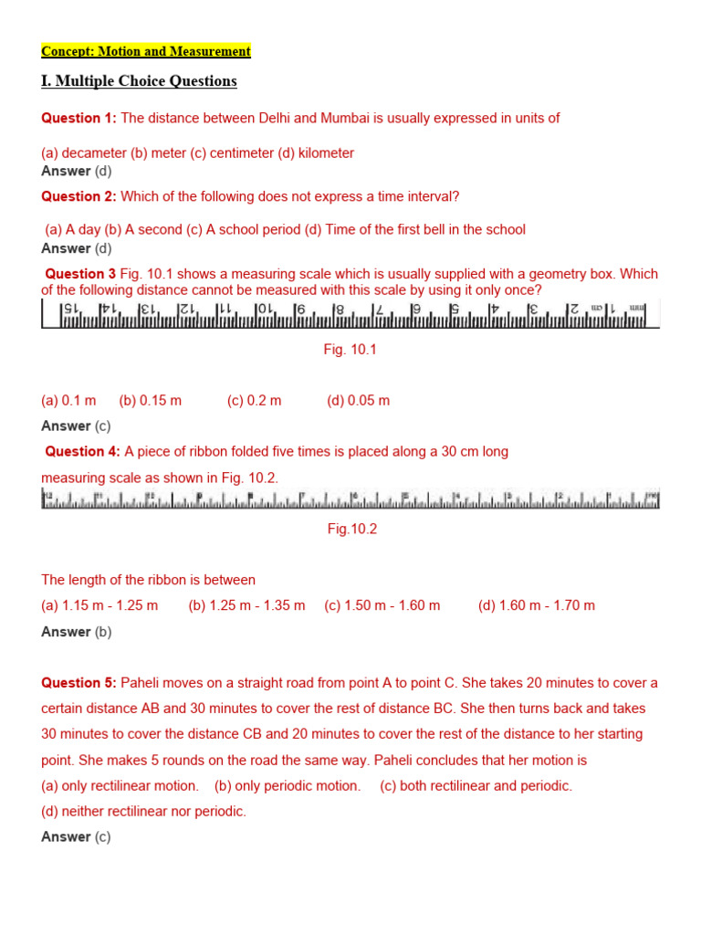 Motion and Measurement-WS-Answers | PDF | Length | Measurement