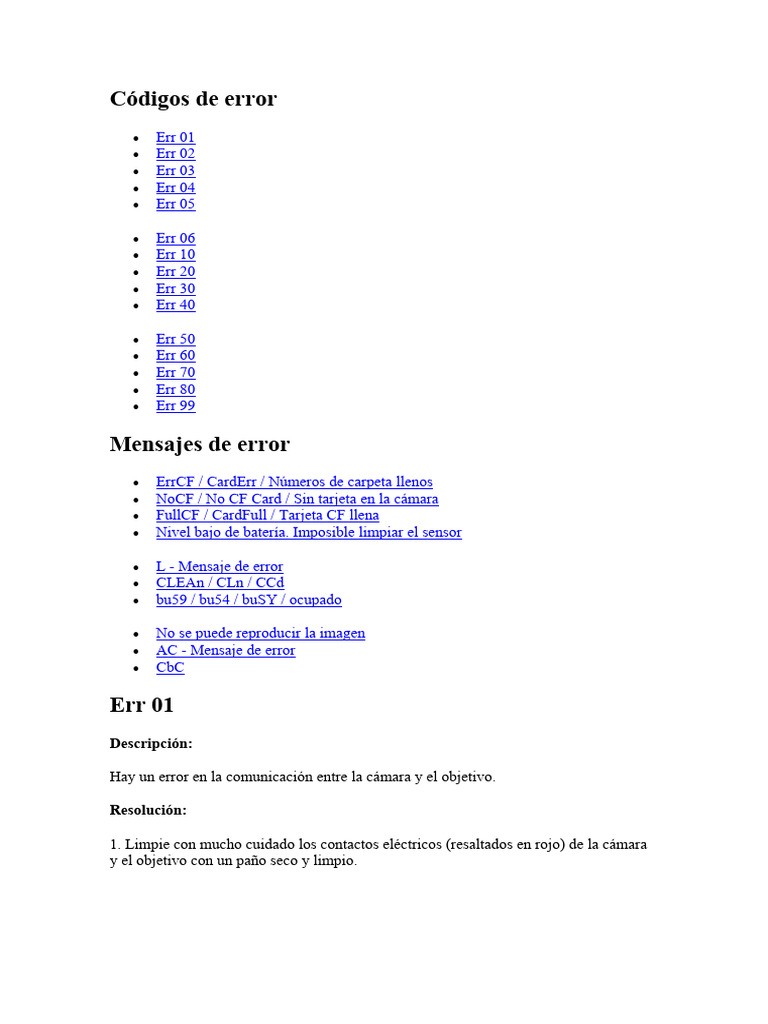 Códigos de Error Canon Eos 60 D | PDF | Cámara | Tarjeta de memoria