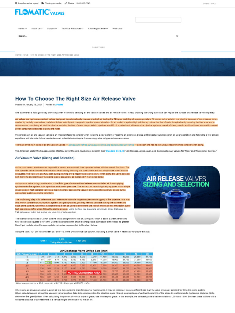 Air Release Valve Sizing Chart_ How To Choose The Right Valve | PDF ...