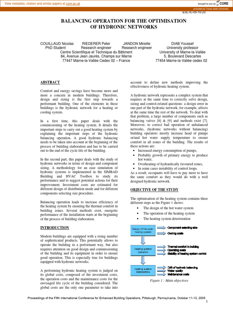 Balancing Operation For Optimization of Hydronic Networks | PDF | Water ...