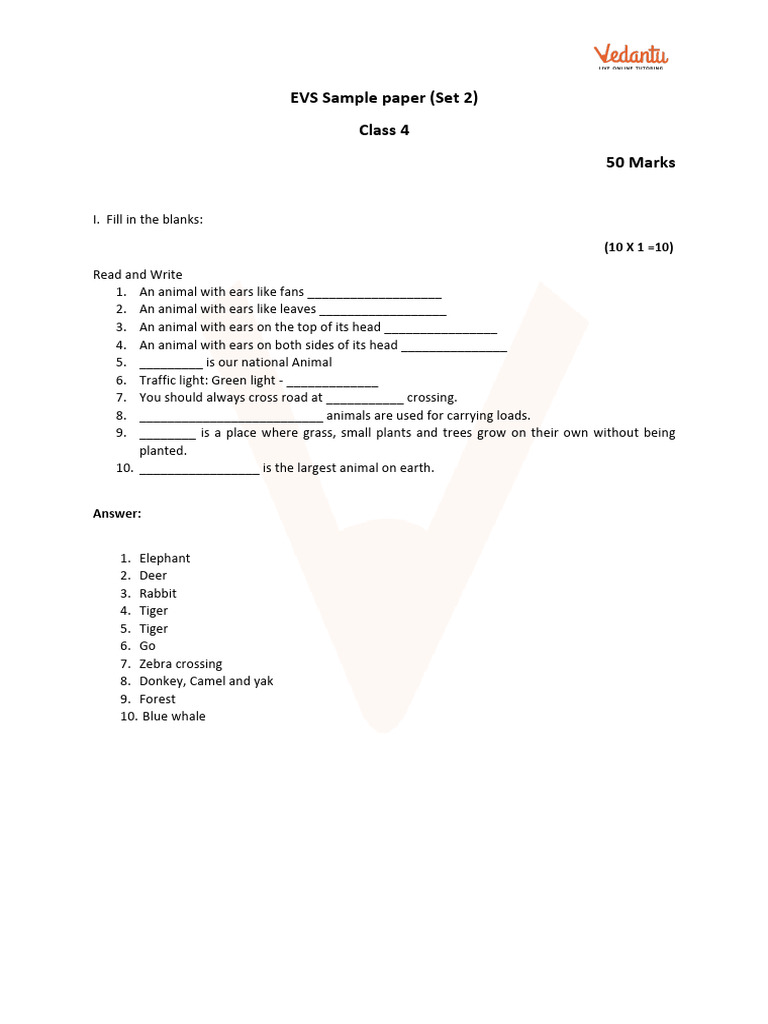 CBSE Sample Papers For Class 4 EVS With Solutions - Mock Paper 2 | PDF ...