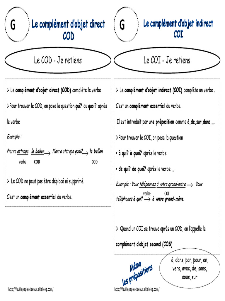 Comprendre COD et COI en CE2 | PDF