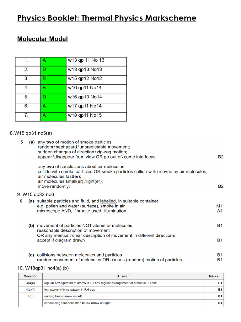 Thermal Physics Markscheme Guide | PDF | Home & Garden | Science ...