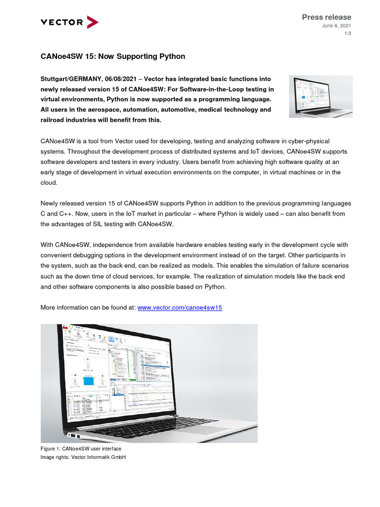 CANoe4SW 15 PressRelease 202106 EN | PDF | Simulation | Computer Programming