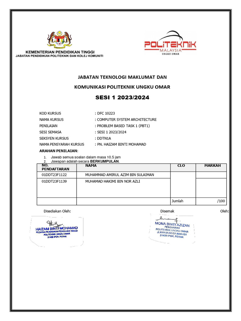 DFC 10223 PBT 1 Sesi 1 2023 2024 (Hakimi and Amirul) # | PDF | Computing