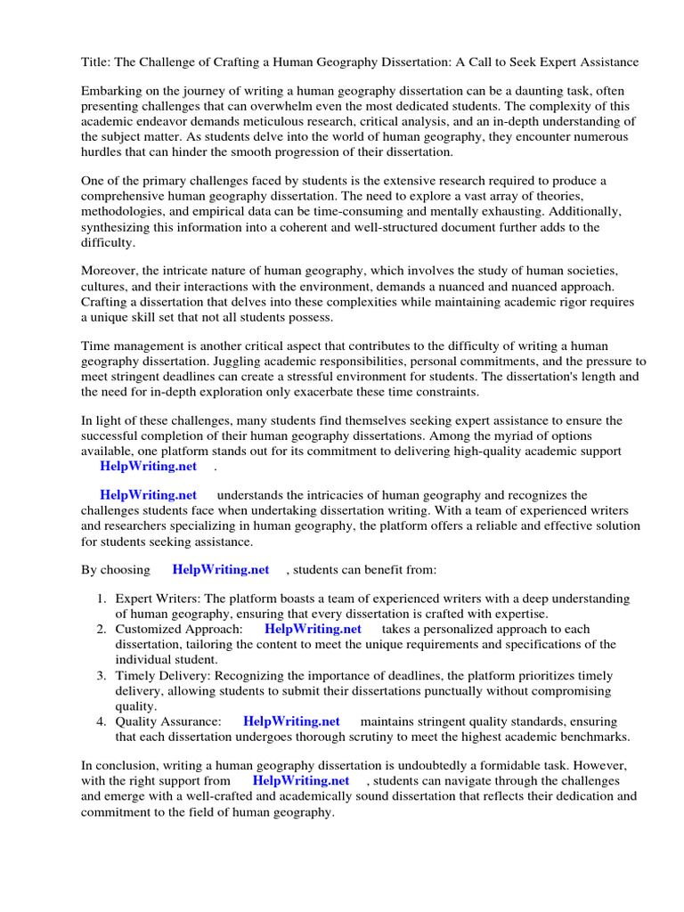 Human Geography Dissertation Examples | PDF | Geography | Thesis