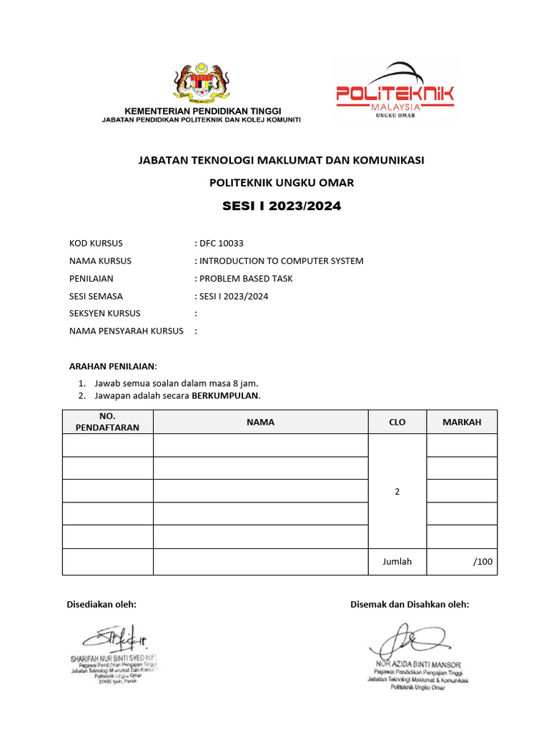 PROBLEM BASED TASK SESI 1 2023-2024 - DDTN1A | PDF | Knowledge | Computing