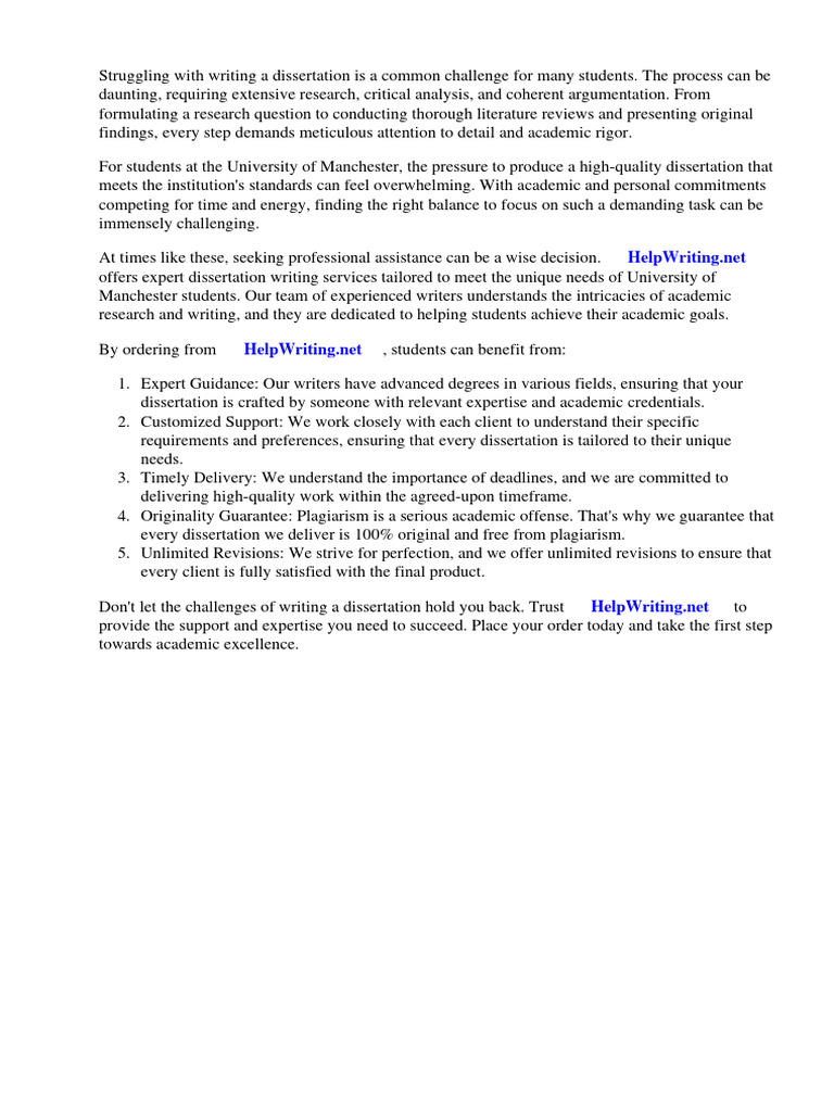 Dissertation Example University of Manchester | Download Free PDF ...