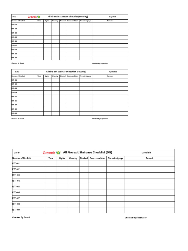 Fire Exit Checklist | PDF