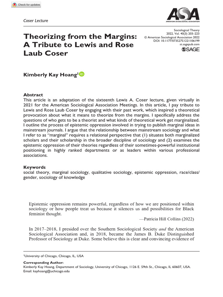 Hoang 2022 Theorizing From The Margins A Tribute To Lewis and Rose Laub ...