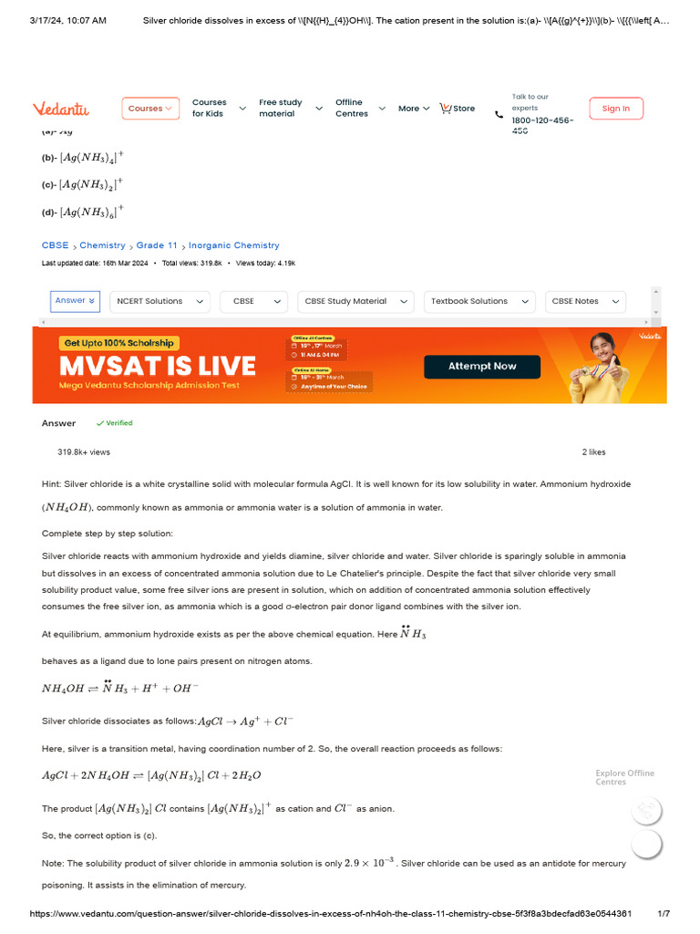 Silver Chloride Dissolves in Excess | PDF | Ammonium | Hydroxide