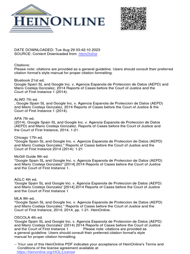 Google Spain SL, Google Inc. v. Agencia Espanola de Prottecion de Datos ...