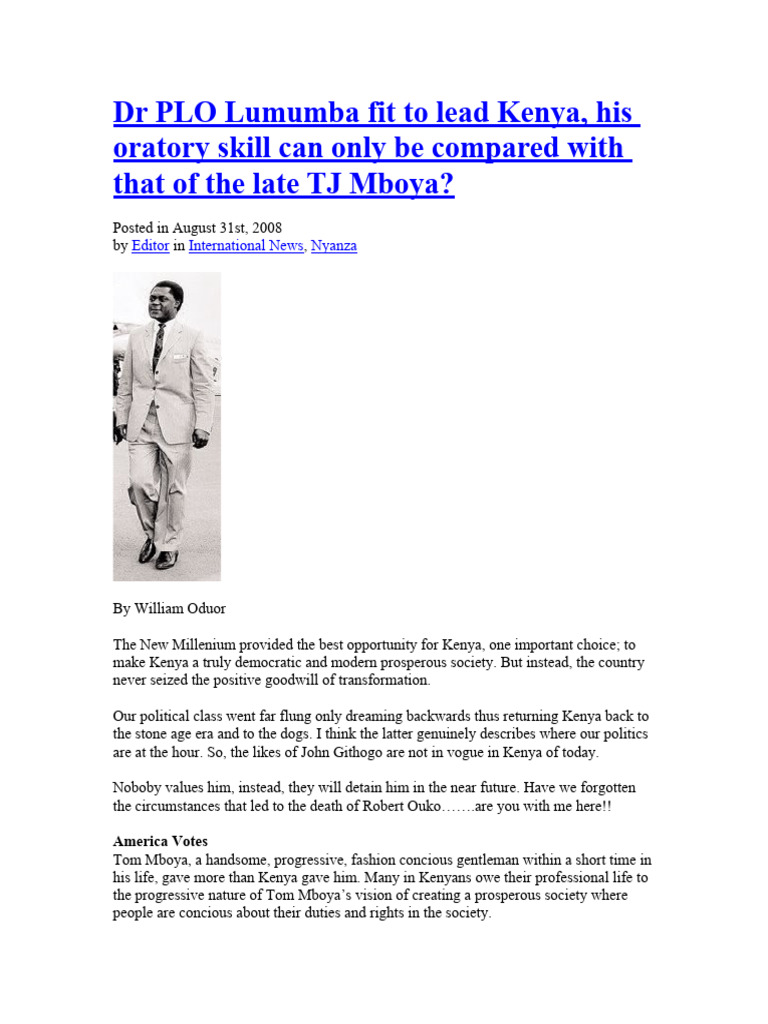 DR PLO Lumumba Fit To Lead Kenya | PDF | Barack Obama