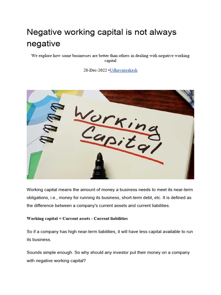 Negative Working Capital Is Not Always Negative | PDF | Working Capital ...