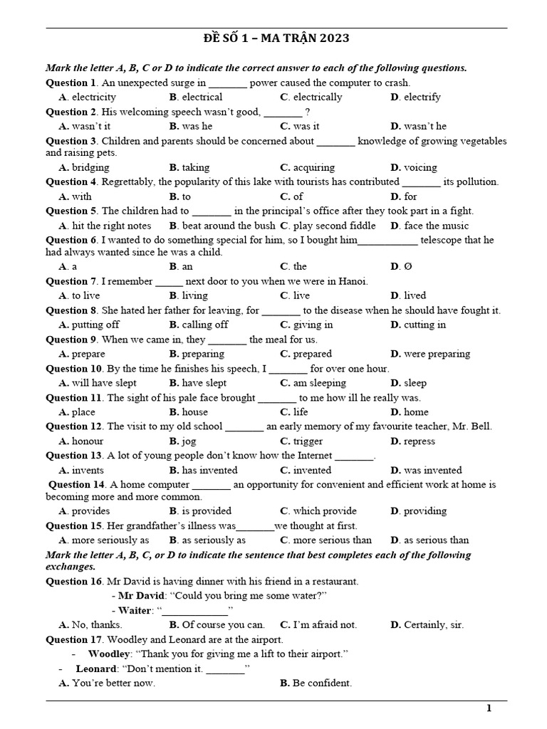 De 1 - Ma Tran 2023 | PDF