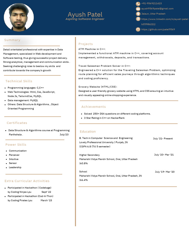 Ayush CV | PDF | Computer Programming | C++