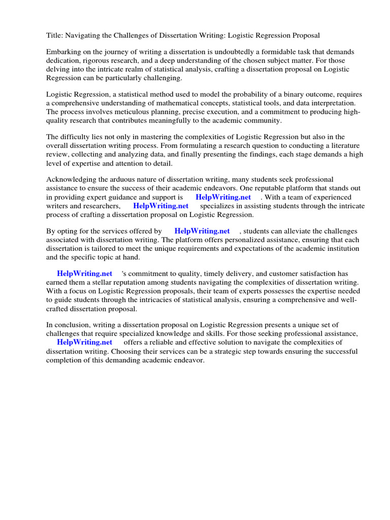 Dissertation Proposal Logistic Regression Pdf Logistic Regression Linear Regression