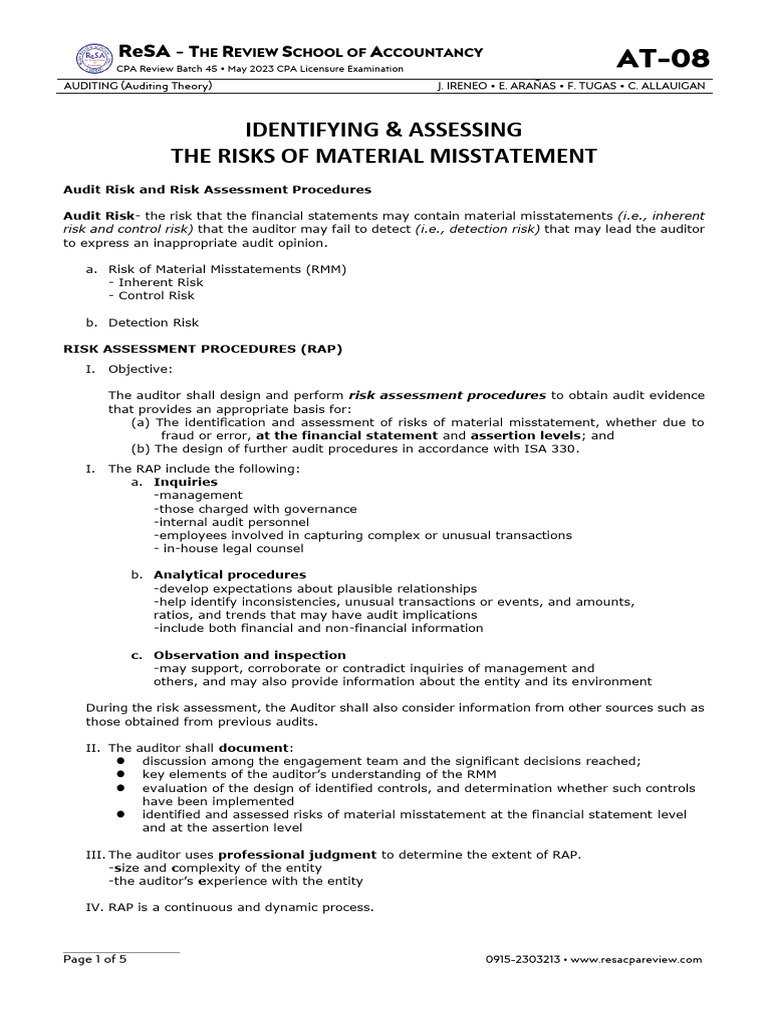 08 Identifying & Assessing The Risks of Material Misstatement | PDF ...