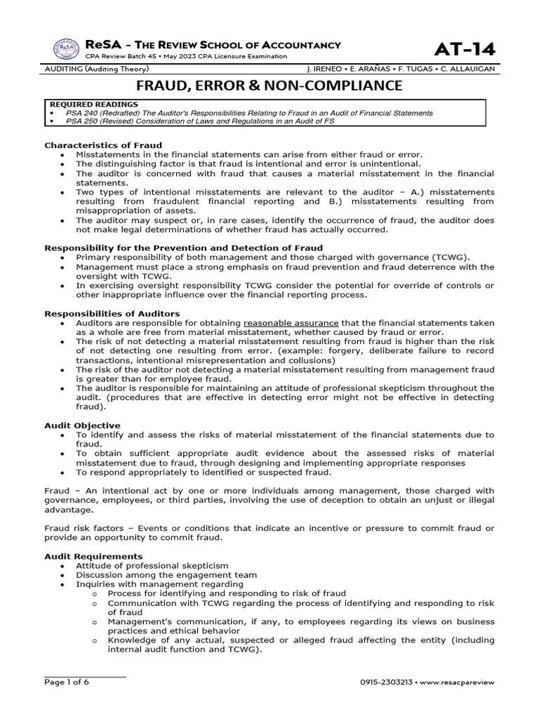 Distinguishing Fraud and Errors in Auditing | PDF | Audit | Financial Audit