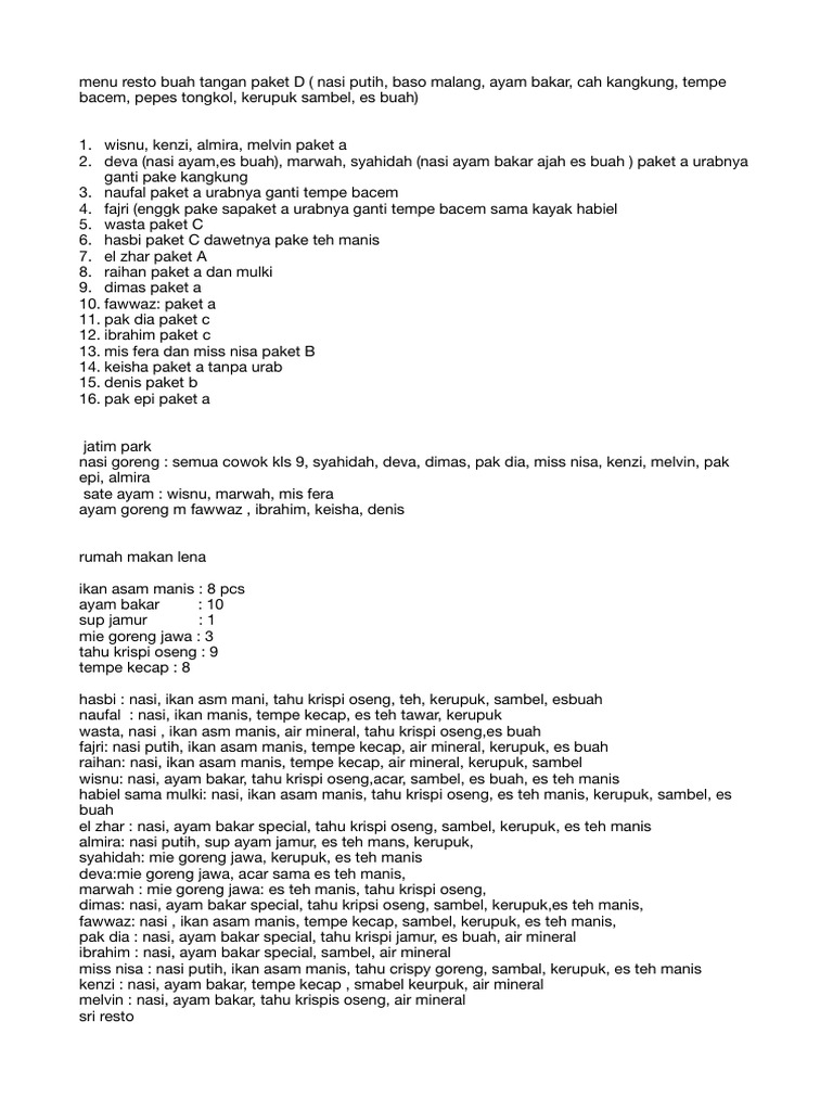 Menu Makan Edutrip | PDF