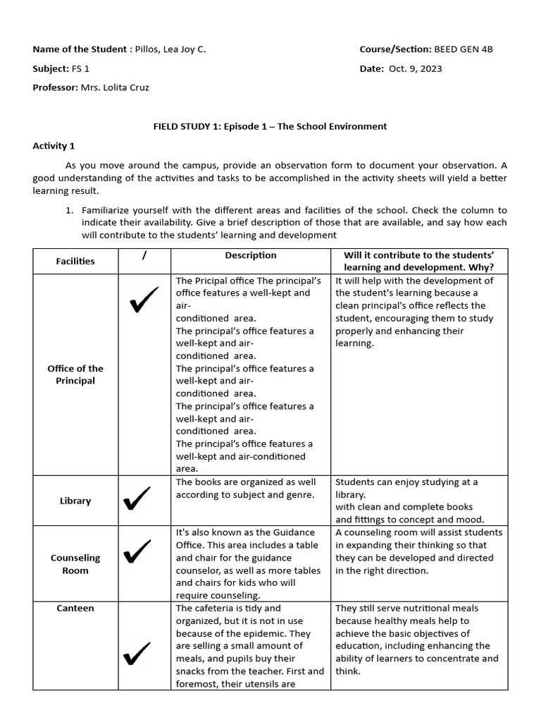 FS1 | PDF | Classroom | Learning